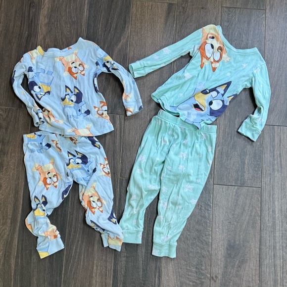 Bluey | Pajamas | 4t Bluey Cartoon Pajamas Set Blue And Green 4 Pieces ...